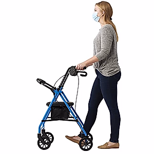 Medline Mobility Lightweight Folding Steel Rollator Walker with 6-inch Wheels, Adjustable Seat and Arms, Light Blue