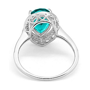 Blue Apple Co. Simulated Paraiba Tourmaline CZ Size-7 Halo Teardrop Pear Ring Round Simulated Cubic Zirconia 925 Sterling Silver