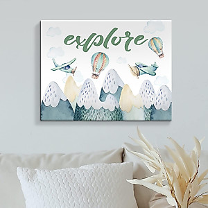 OEWD Nursery Explore Wall Art Poster Print, Baby Boy Adventure Travel Theme Painting Ready to Hang Newborn Baby Kids Nursery Room Playroom Decor Gift (11.5" x 15")
