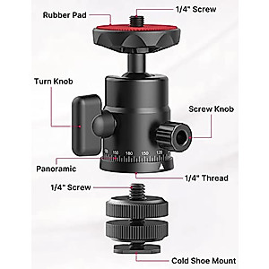 Mini Ball Head, ULANZI H28 Panoramic Tripod Head + Dual Hot Shoe Mount DSLR Camera Mount Adapter Photograph Attachment Accessories for Gopro Cam Camcorder Smartphone Light Microphone Loading 5.5lb