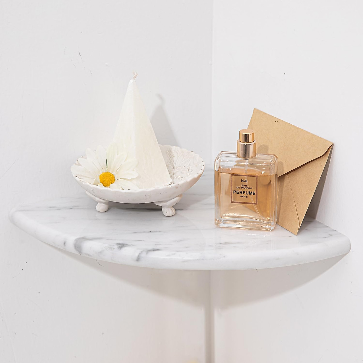 Lovdeco Marble Corner Shower Shelf, Carrara Marble, Polished 9" Round Edge Corner Shelves for Bathroom, Shower, 1 Piece