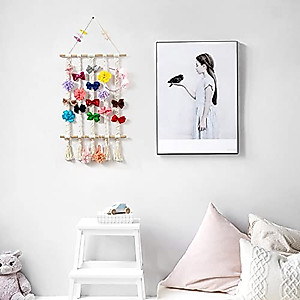 Isuesee Hair Bow Holder for Girls Macrame Headband Organizer Hanging Hair Bow Hanger Storage Hair Accessories Display Rack Boho Wall Decor for Baby Girls Room