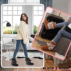 Home Slipper Womens Super Warm with Pom Poms Lined Tall Indoor Room Floor House Boots Slippers Shoes,US 7/8,Khaki