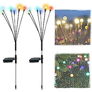 Solar Garden Lights, 2PCS Solar Powered Firefly Lights Outdoor Waterproof, Starburst Swaying Light, Vibrant Garden Solar Lights for Garden,Yard, Path, Lawn Decor (Color)