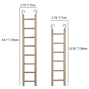 LWINGFLYER 2pcs Birdie Basics Wooden Ladder for Bird Cage Climbing Ladder Toy for Parakeets Parrots Cockatoo (6 Step & 8 Step)