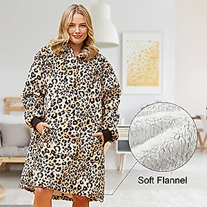 ANDSTAR Wearable Blanket Hoodie, Oversized Hooded for Women and Men, Comfy Sweatshirt with Giant Pocket （Leopard Print）