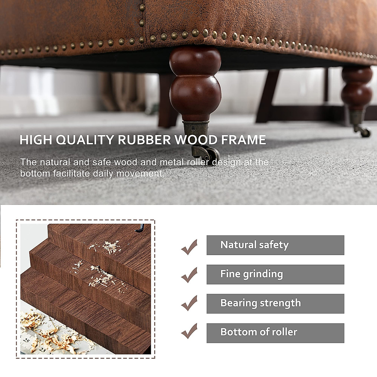 Nrizc Tufted Club Chair, Living Room Accent Chairs, Mid Century Modern Arm Chairs with Studded, Solid Wood Frame, for Living Room, Bedroom, Reading, or Office, Brown