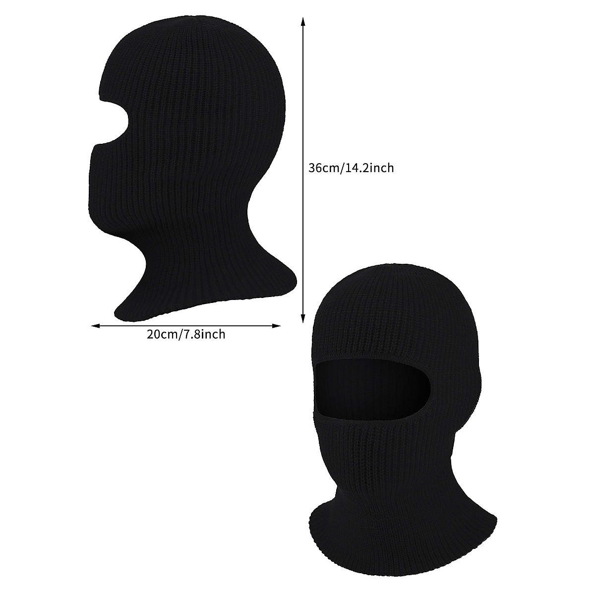 2 Pieces 1 Hole Ski Mask Knitted Face Cover Winter Balaclava Full Face Mask for Men Women Winter Outdoor Sports Black