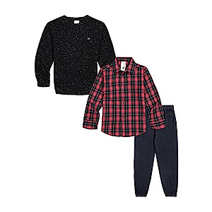 Calvin Klein Boys' 3-piece Sweater Set With Matching Button-down Shirt and Pants, Deep Black, 5