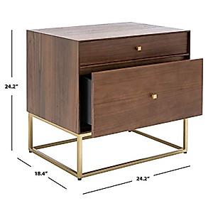 Safavieh Couture Home Collection Adelyn 2-Drawer Nightstand, Walnut/Gold