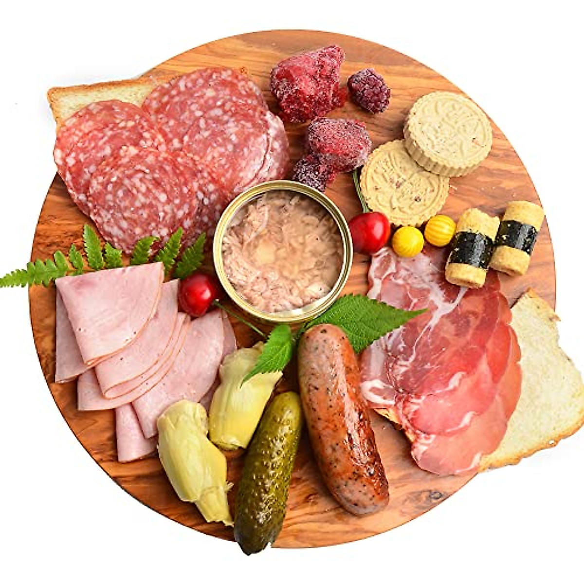 Ideaolives Olive Wood Made Cheese Service Wholse Board Large Round Charcuterie Serving Platter - Slate Cheese Markers Set and Chalk - Food and Meat Cutting Board - 11.4 inches