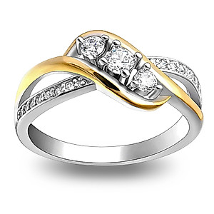 3 Stone Engagement Rings for Women by Ginger Lyne | Cubic Zirconia Faux Diamond Promise Ring for Her | 925 Sterling Silver Wedding Rings for Women |Bridal Jewlery