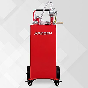 Arksen 35 Gallon Portable Gas Caddy Fuel Storage Tank Large Gasoline Diesel Can Hand Siphon Pump Rolling Flat-Free Solid Rubber Wheels Boat ATV Car Motorcycle