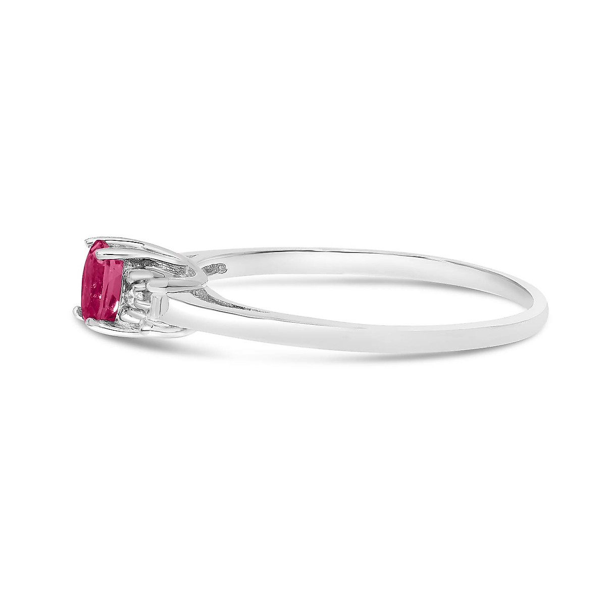 Jewels By Lux 10k White Gold Genuine Red Birthstone Solitaire Oval Ruby And Diamond Wedding Engagement Ring - Size 6.5 (0.18 Cttw.)