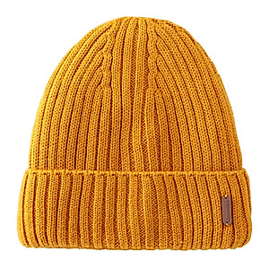 Connectyle Knit Cuffed Beanie Hat for Men Women Fleece Lined Warm Knitted Winter Hats Mustard Yellow