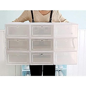 20/24 Pack Shoe Box Side Open, Clamshell Shoe Storage Container, Clear Shoe Boxes Stackable, Plastic Stackable Shoe Storage Organizer Shoe Container Sneaker Box for Men Women Shoes (20 Pack White)