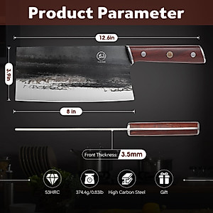 TAN REN 8 Inch Cleaver Knife and 9 Inch Fishing Knife for Meat Cutting, Chinese Cleaver Knife Heavy Duty Bone Chopper, Fishing Fillet Knife with Full Tang Ergonomic Handle, Father's Day Gift
