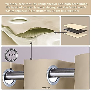 DIVA EN CAMINO DEC Waterproof Outdoor Curtain W105 x L95 - Grommet Top Sunlight Blocking Window Treatment Drapes Blackout Curtains for Home Bedroom Living Room Pergola Cabana Gazebo (Beige)