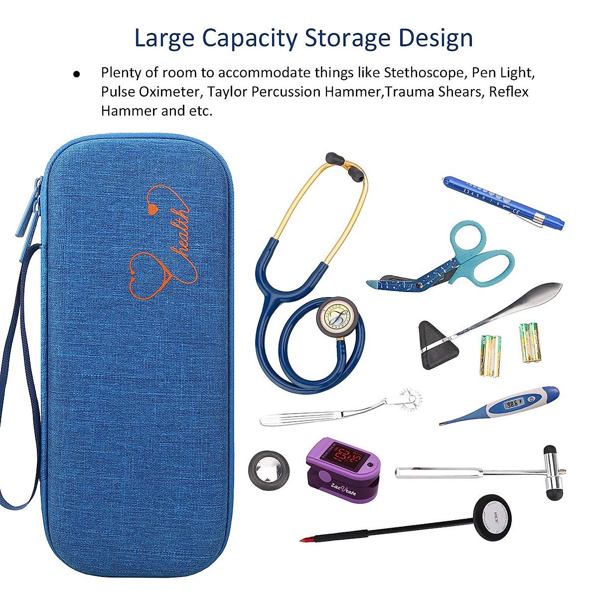 Canboc Hard Stethoscope Case Compatible with 3M Littmann Classic III, Lightweight II S.E, Cardiology IV, MDF Acoustica Stethoscope, Mesh Bag fit Medical Scissors, Oral Thermometer, Caribbean Blue