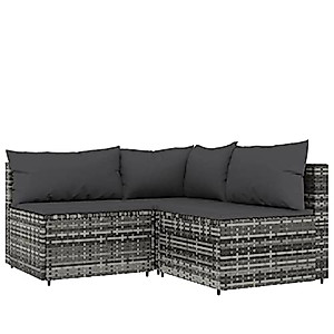 vidaXL Patio Lounge Set, 3 Piece with Thickly Padded Cushions, Gray PE Rattan, Powder-Coated Steel Frames, Modular Design, Perfect for Garden Relaxation and Dining