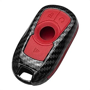 TANGSEN Smart Key Fob Case Compatible with Buick Encore Regal Sportback 4 Button Keyless Entry Remote Personalized Protective Cover Plastic Black Carbon Fiber Pattern Red Silicone