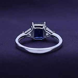 AFFY 14k White Gold Over Sterling Silver Emerald Cut Blue Sapphire With Trillion White Topaz Ring Jewelry For Womens Ring Size-7