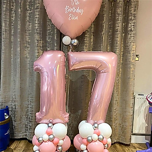 Pastel Pink 1 Balloons, 40 Inch Giant Light Pink Helium Foil Number 0-9 for Girls, Self Inflating 1st Birthday Balloon for Women Anniversary Baby Shower Princess Party Decorations Supplies