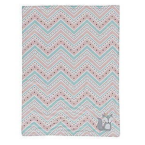 Lambs & Ivy Little Spirit Coral/White/Blue Chevron Fox Luxury Baby Blanket