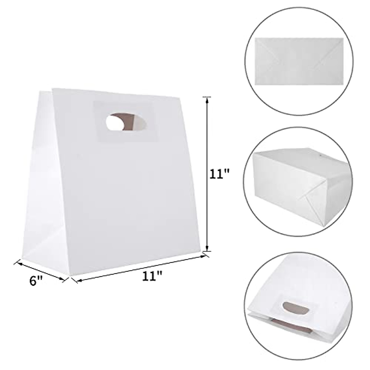 RNORRI White Gift Bags 11 x 6 x 11 Inch - 50Pcs Paper Bags with Die Cut Handles, Shopping Bags For Business, Party Bags For Birthday, White Bags Bulk