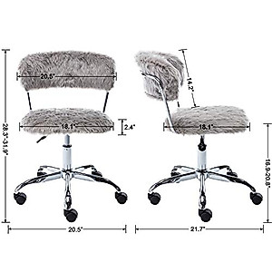 Kmax Fuzzy Office Desk Chair Faux Fur Kids Armless Rolling Task Chair Comfy Vanity Chair for Bedroom, Grey