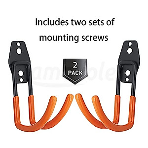 amavoler Wall Mount Helmet Hook Holder Orange,2 Large Double Iron Curved Hook Tools with Mounting Screws. A Good Home for Harley, Honda, Kawasaki, etc Helmet (Large Hook x2)