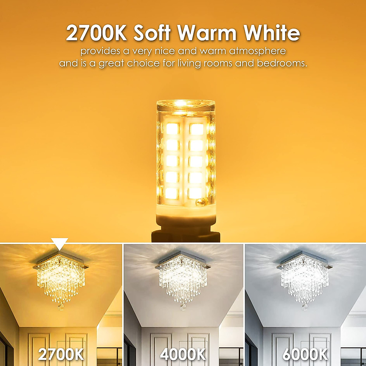 Sailstar G9 LED Bulb Dimmable 2700K Soft Warm White 6 Pack, T4 G9 4W Replacement for 40 Watts Halogen, Ceramic Bi Pin Base, 120V 400 Lumen 360°Beam Angle, G9 Light Bulbs for Chandelier