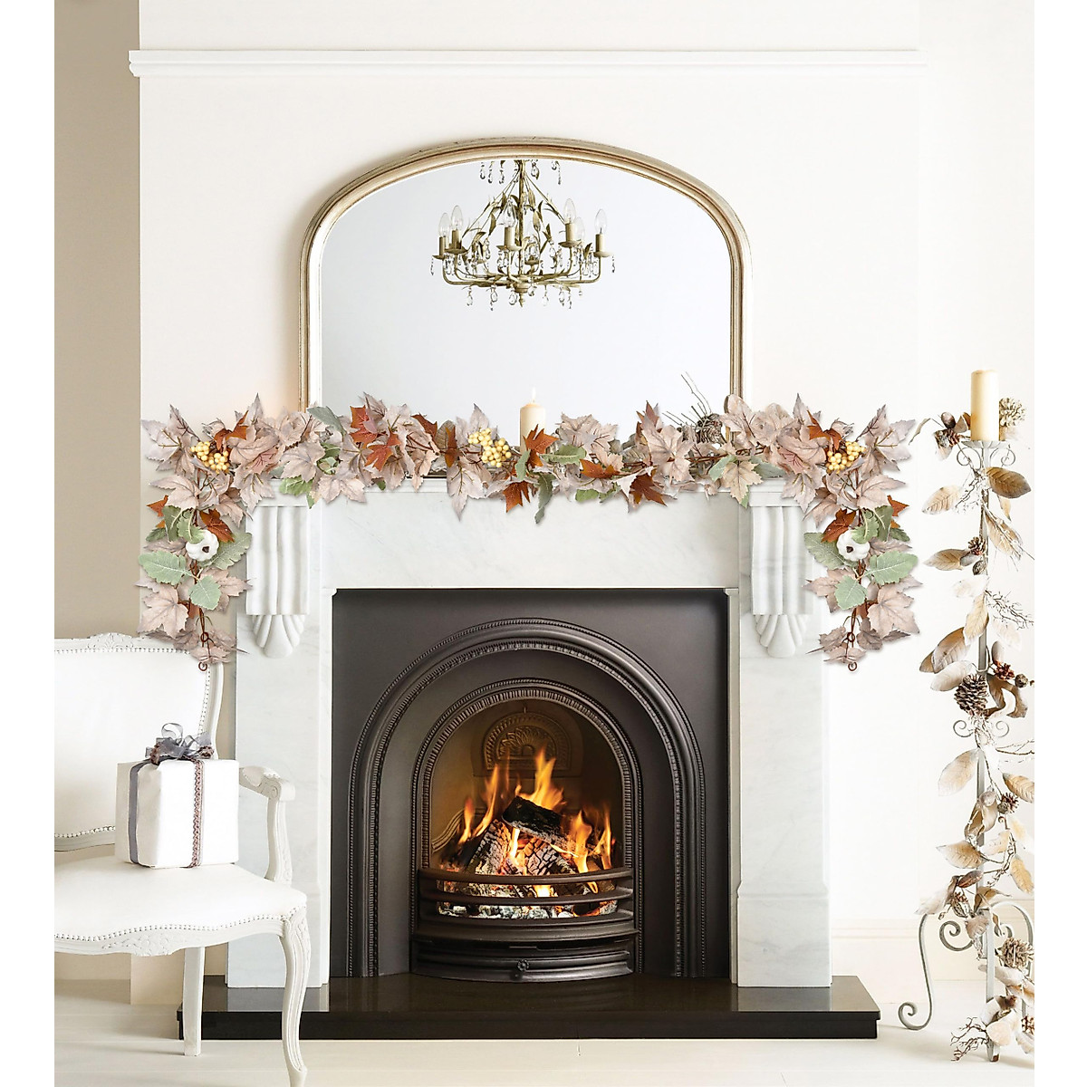 DearHouse 1Pcs Fall Garland Maple Leaf, 6Ft/Piece Hanging Vine Garland Artificial Autumn Foliage Garland Thanksgiving Decor for Home Wedding Fireplace Party Christmas (White)