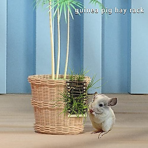 Linifar Rabbit Hay Feeder Wooden Hay Rack Chew Grass Ball Less Waste Manger Bunny Supplies Holder Cage Accessories Food Bowl for Guinea Pig Chinchilla Ferret