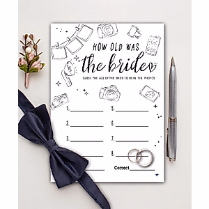 Bridal Shower Games - How Old Was The Bride-to-be Wedding Shower Party Card Game - Hand Drawn Minimalist Themed Bachelorette/Engagement Party Supplies Activities Decorations (A02)