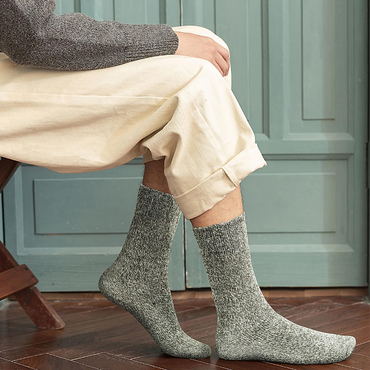 YSense 5 Pairs Mens Wool Socks Winter Warm Thick Socks Knit Causal Crew Socks for Men