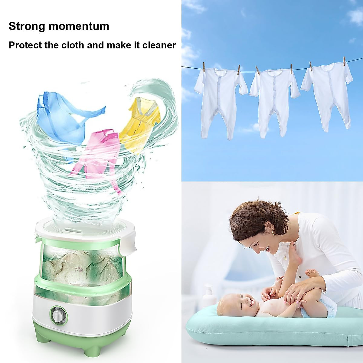 Small Portable washing machine，Camping laundry washer ，Portable Laundry Tub with Pipe,mini Washer,Small Clothes Washing Machine Washer for baby,Pet clothes,Travelling,Camping (Green)