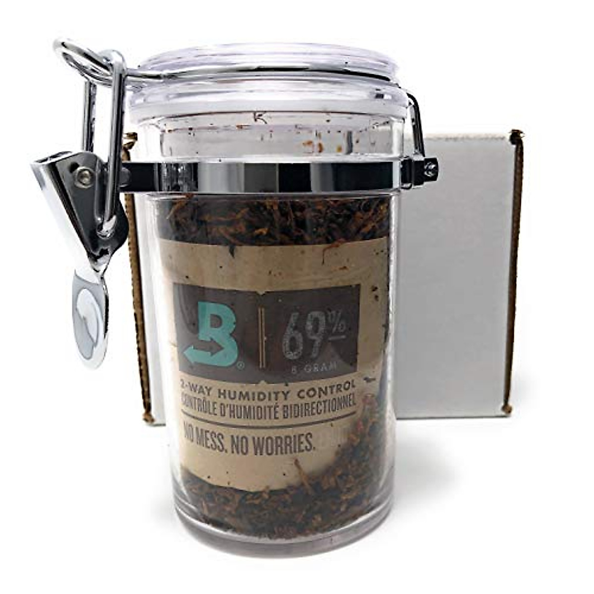 Friendswood Mercantile, Small Acrylic Pipe Tobacco Humidor Jar with Boveda 69 2-Way Humidity System 2 oz Capacity