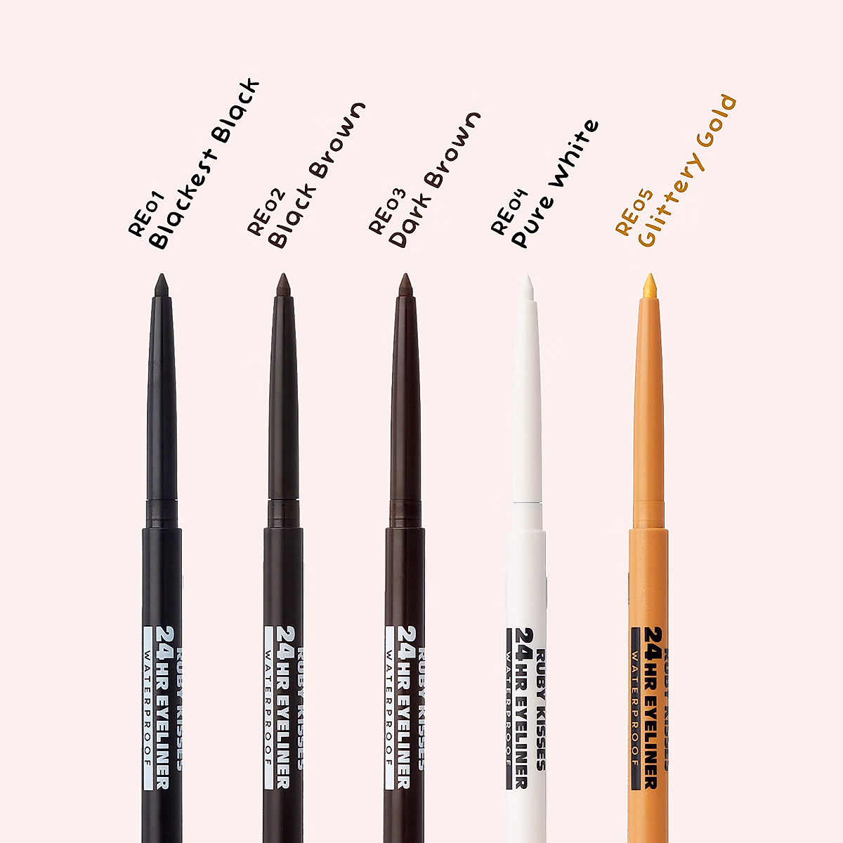 Ruby Kisses Waterproof Eyeliner, 24HR Waterproof Long-Lasting Mechanical Eyeliner Pencil with Built-in Sharpener, Smudgeproof 3 Pack (Black Brown)