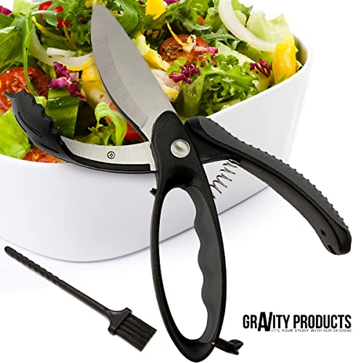 Toss and Chop Salad Tongs, Salad Chopper, Heavy Duty Kitchen Salad Scissors, Multifunction Double Blade Salad Cutting Tool (Black Salad scissor)
