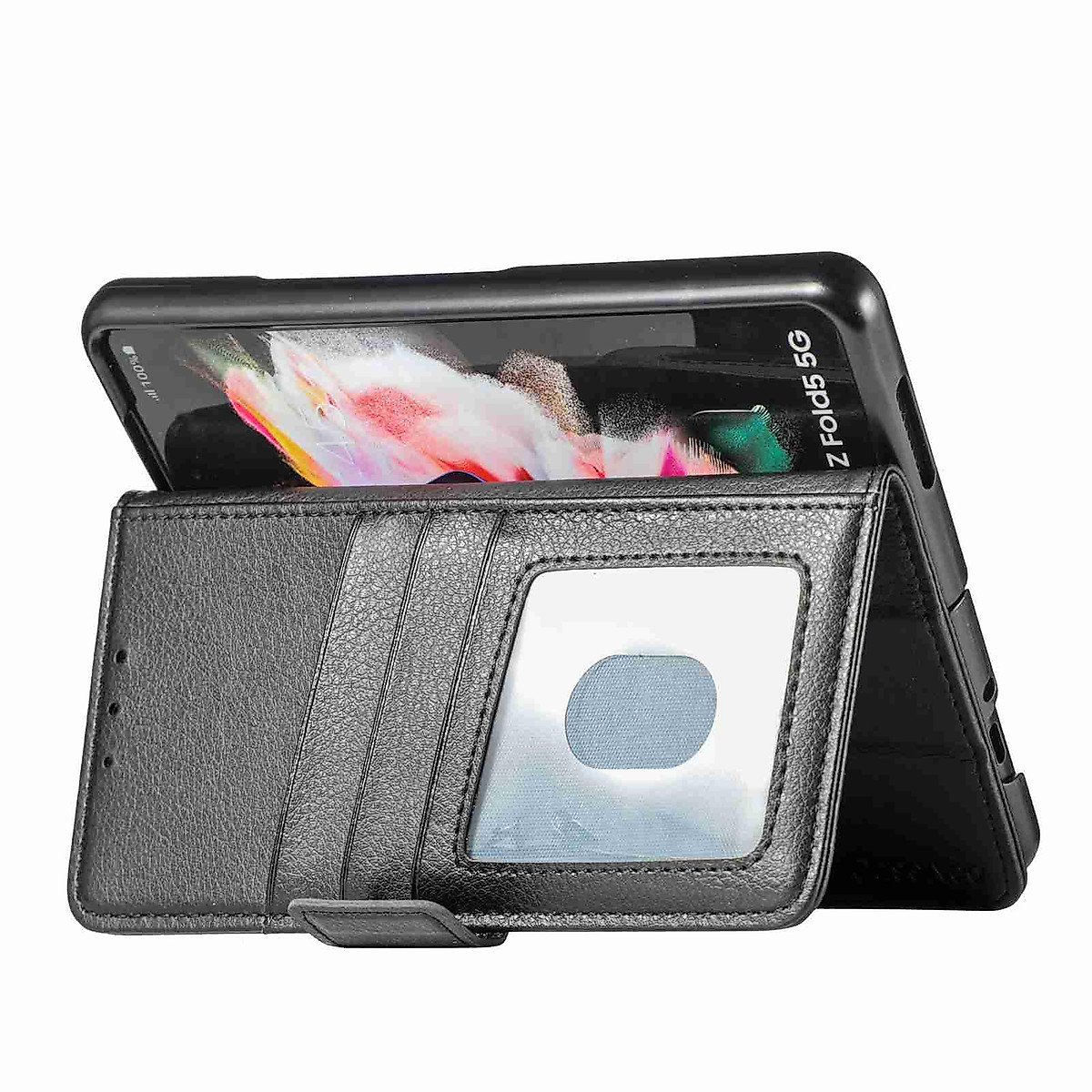 Knoowcase for Samsung Galaxy Z Fold 5 Case Shockproof PU Leather Wallet Card Holder Kickstand Bumper Case with Pen Holder for Samsung Z Fold 5 Phone Case, Black