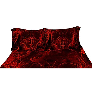 YSJ 3 PCS Duvet Cover Set with Zipper Closure,Ties-Black Red Skull Pattern Printed-Full Size Bedding Set Comforter Protector Pillowcases (Full)