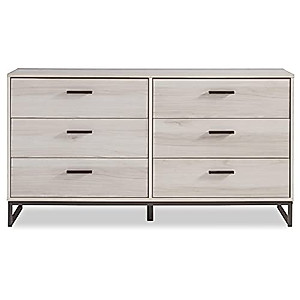 Signature Design by Ashley Socalle Modern Industrial 6 Drawer 54" Dresser, Natural Beige