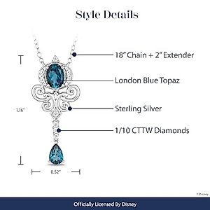 Jewelili Enchanted Disney Fine Jewelry Sterling Silver with 1/10 CTTW Diamond and London Blue Topaz Cinderella Necklace