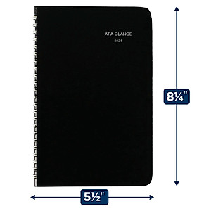 AT-A-GLANCE 2024 Weekly Appointment Book & Planner, 5" x 8", Small, Tabbed Telephone/Address Pages, DayMinder, Black (G2100024)