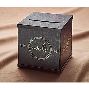 Hayley Cherie - Black Gift Card Box with Gold Foil Design - Large Size 10" x 10" - For Wedding Receptions, Bridal & Baby Showers, Birthdays, Graduations, 21st Parties
