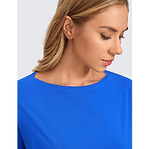 CRZ YOGA Pima Cotton Long Sleeve Workout Shirts for Women Loose Fit Athletic Yoga Shirt Casual Boat Neck Fall Tops Strong Blue Medium