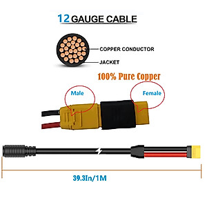 DC 7909 Female to XT90 Male ConnectorsAdapter Connect Solar Panel for Lipo Battery Pack Compatible Portable Power Station AC200P AC200MAX and Solar Generator 1M/3Ft