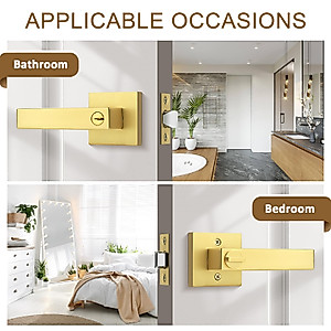 Probrico 2 Pack Gold Entry Door Lever Lock,Antique Brass Heavy Duty Interior Front Door Handles with Key, Entrance Exterior Lockset Each with 3 Different Keys