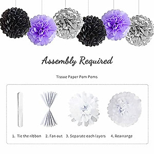 ANSOMO Black Purple and Silver Happy Birthday Party Decorations Balloons Décor Supplies Women Men Boys Girls 16th 20th 25th 30th 35th 40th 45th 50th 60th 70th